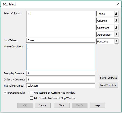 Creating a simple query to expose all object types in a table in MapInfo Professional