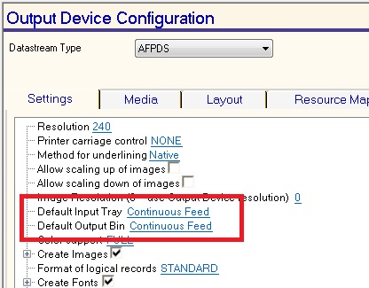 How to set input tray and output bin selection for AFP in EngageOne ...