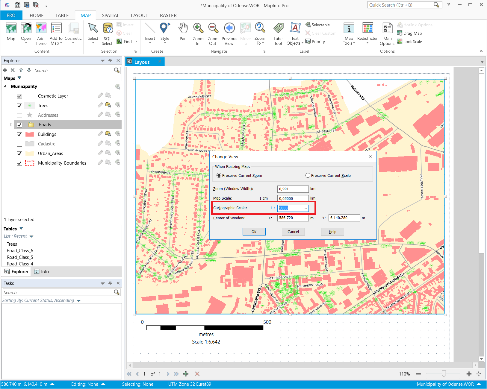 Changing the scale in an embedded map in MapInfo Pro