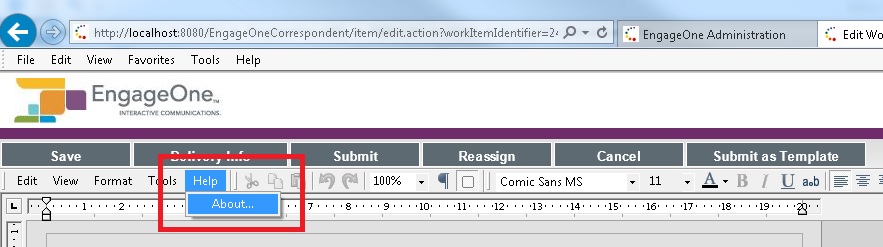 How to obtain information about the version in use in EngageOne