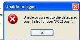 Error "Unable to connect to the database. Login failed for user ...