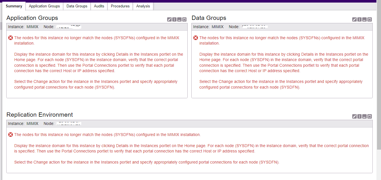 VSP - Red ? for the instance, Portlets report "The nodes for this instance no longer match the ...