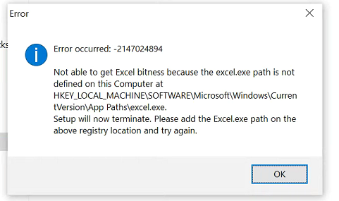 Automate Studio installation error: "Not able to get Excel bitness because the excel.exe path is ...