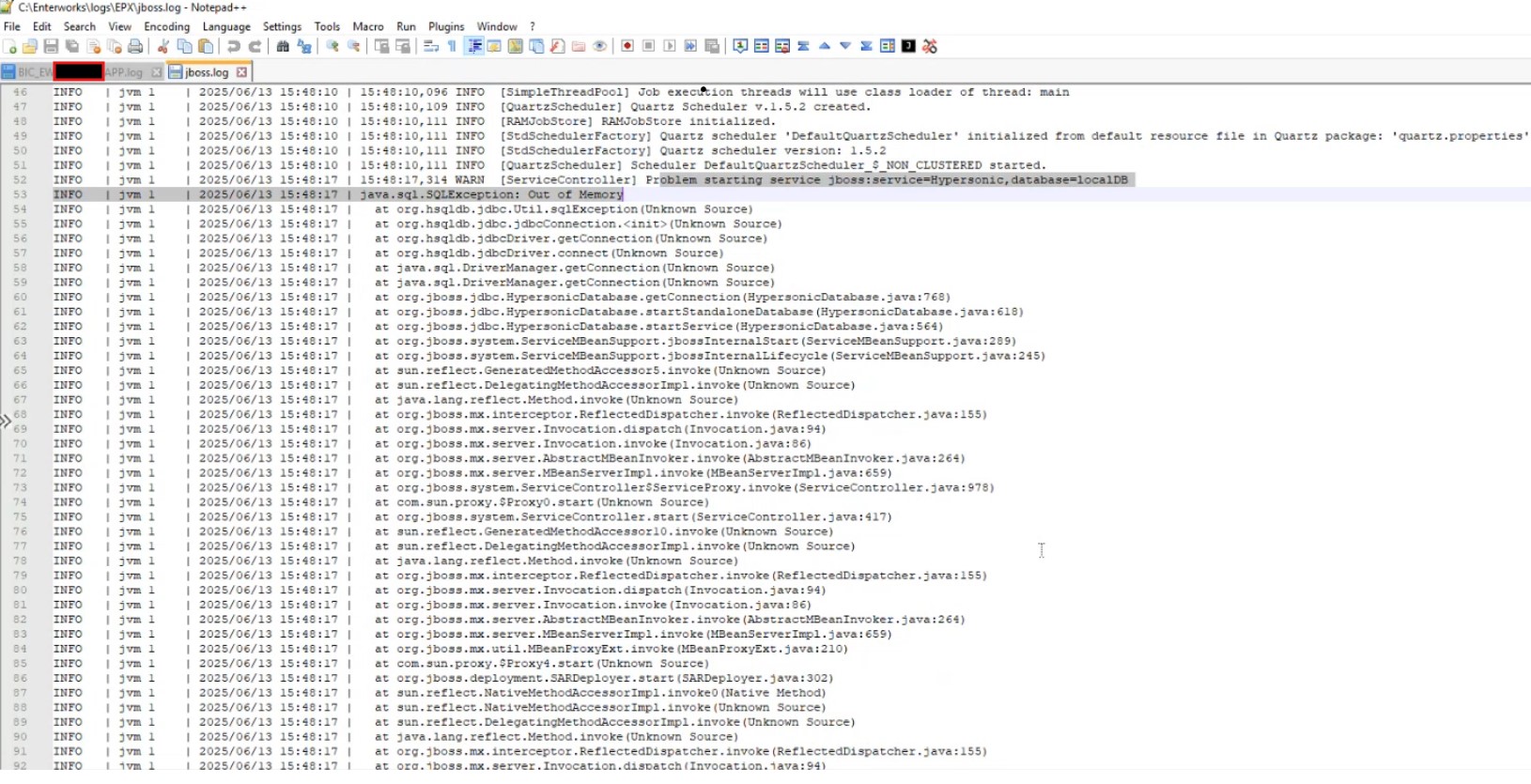 Enterworks EPX stopped processing work items and BIC logs were not updating