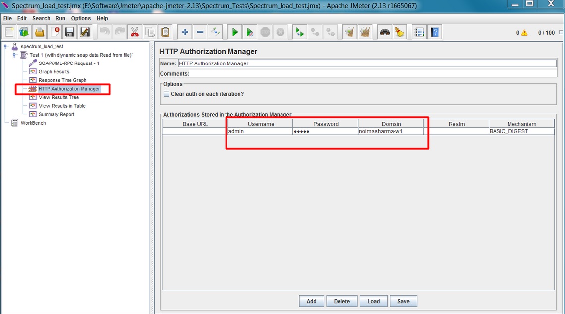 Setting User and Password for Spectrum Web Service SOAP Request in JMeter
